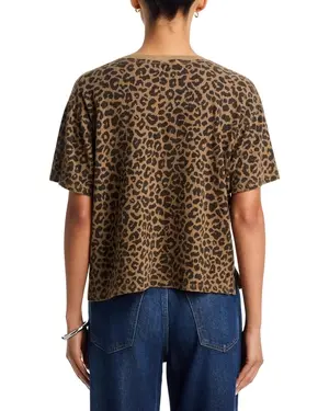 MOTHER The Boxy Ringer Tee Leopard Print Cotton Blend