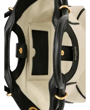 Balmain Small Tote In Smooth Leather And Canvas - Beige