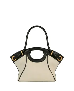 Balmain Small Tote In Smooth Leather And Canvas - Beige