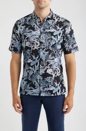 Tori Richard Octopuss Notched Collar Cotton Lawn Shirt - Black