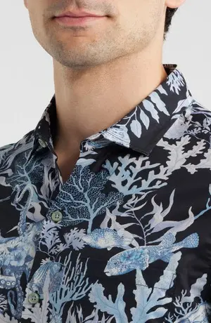 Tori Richard Octopuss Notched Collar Cotton Lawn Shirt - Black