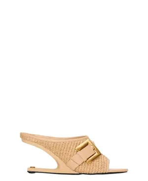 Balmain Anthem No Wedge Mules In Smooth Leather And Raffia