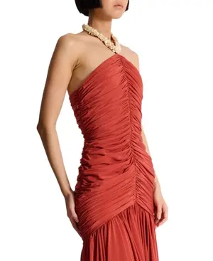 Balmain Halterneck Ruched Midi Dress