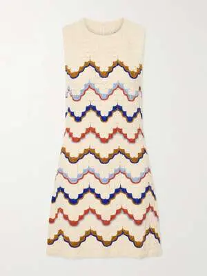 Escvdo Alma Striped Crocheted Cotton Mini Dress - Ivory