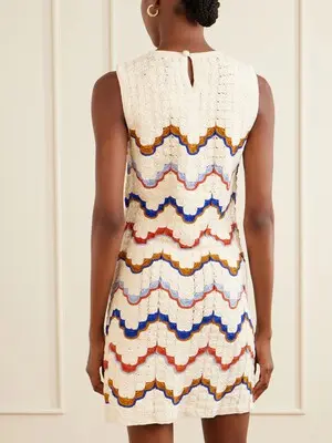Escvdo Alma Striped Crocheted Cotton Mini Dress