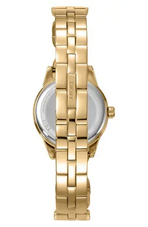 Dkny Stainless Steel Polished Bezel Leather Strap Watch - Champagne