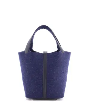 Hermès Mm Picotin Lock Bag Felt With Leather - Blue/ Black