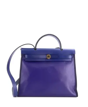 Hermès 31 Herbag Zip Berline Vache Canvas And Leather - Blue