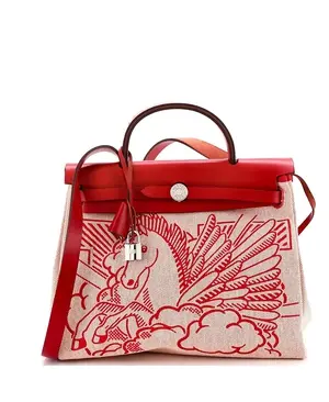 Hermès 31 Herbag Zip Pegase Pop Toile And Leather - Red
