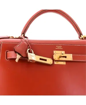 Hermès Kelly 32 Handbag Orange Box Calf With Gold Hardware - Brique