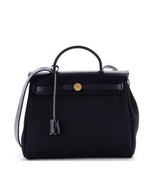 Hermès 31 Herbag Zip Leather And Toile - Blue