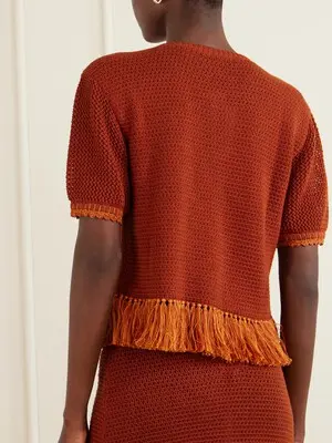 Escvdo Amada Crocheted Cotton T-shirt With Fringe