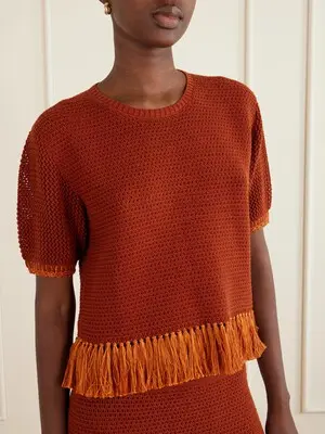 Escvdo Amada Crocheted Cotton T-shirt With Fringe