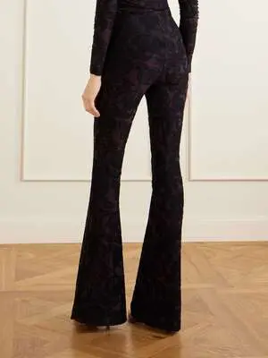 Etro Paisley-jacquard Chenille-trimmed Jersey Flared Pants