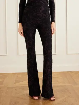 Etro Paisley-jacquard Chenille Trimmed Jersey Flared Pants