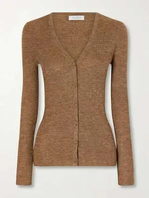 Gabriela Hearst Ribbed Cashmere, Silk, And Hemp-blend Cardigan - Bronze