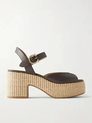 FERRAGAMO Nerea 90 Leather Platform Sandals - Brown