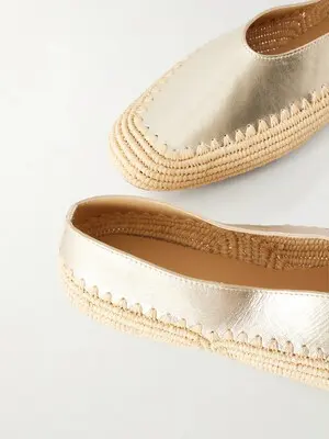 Gabriela Hearst Metallic Leather And Raffia Ballet Flats