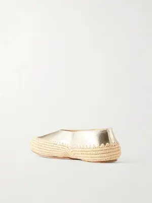 Gabriela Hearst Metallic Leather And Raffia Ballet Flats - Gold