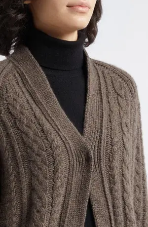 Johnstons Of Elgin Mabel Cable Stitch Cashmere V-neck Cardigan