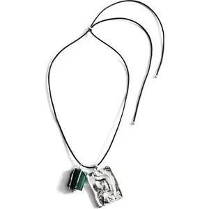 Mango Stone Charm Cord Pendant Necklace - Silver