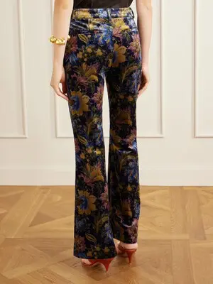 Etro Printed Cotton-blend Velvet Flared Pants - Blue