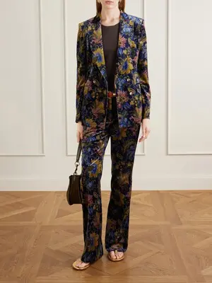 Etro Printed Cotton-blend Velvet Flared Pants - Blue