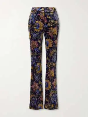 Etro Printed Cotton-blend Velvet Flared Pants - Navy
