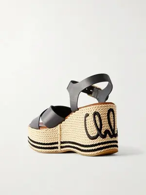 Chloé Leather Platform Sandals With Logo Embroidery