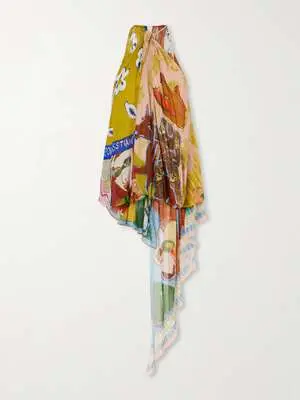 ALEMAIS Mlak Asymmetrical Printed Organza Halterneck Tank