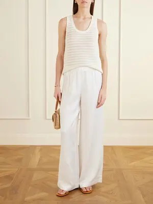 ANINE BING Arie Open-knit Cotton-blend Tank - Neutrals