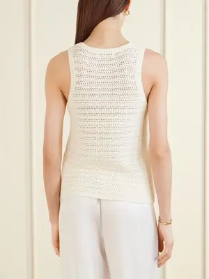 ANINE BING Arie Open-knit Cotton-blend Tank - Neutrals