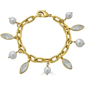 LONI PAUL JEWELRY Marquise And Pearl Charm Bracelet - Gold