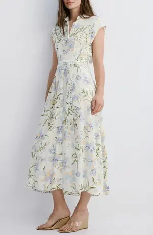 Mango Floral Print Midi Shirtdress