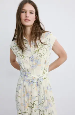Mango Floral Print Midi Shirtdress