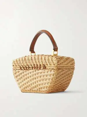 Cult Gaia Tyla Leather-trimmed Raffia Tote