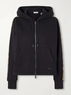 Burberry Harper Checked Cotton-jersey Zip-up Hoodie - Black