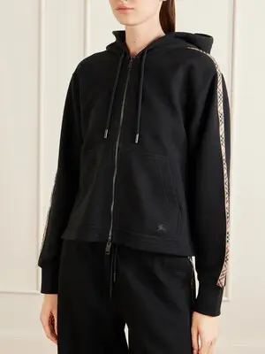 Burberry Harper Checked Cotton-jersey Zip-up Hoodie - Black