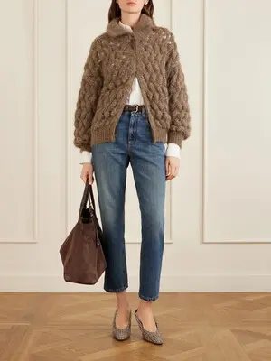 Brunello Cucinelli Cropped Embellished Straight-leg Jeans