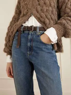 Brunello Cucinelli Cropped Bead-embellished Straight-leg Jeans