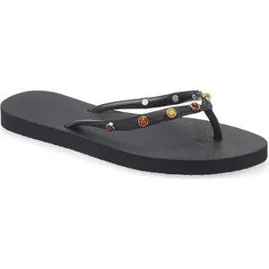 BRIZZA Stone Embellished Flip Flop - Black