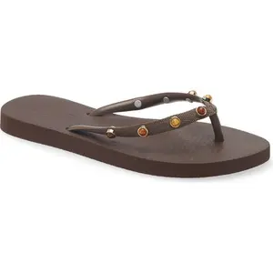 BRIZZA Stone Embellished Flip Flop Chocolate