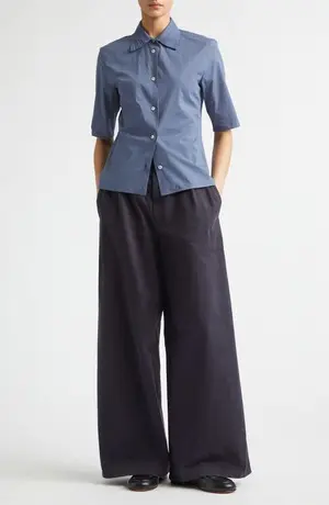 JIL SANDER Pleated Cotton Drill Wide Leg Pants - Midnight
