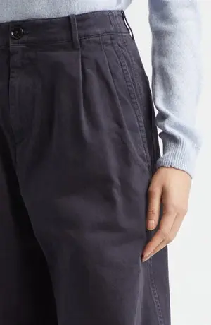JIL SANDER Pleated Cotton Drill Wide Leg Pants - Midnight