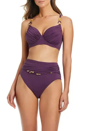 BLEU BY ROD BEATTIE Ruched Underwire Bikini Top With Gilded Hardware - Grenache