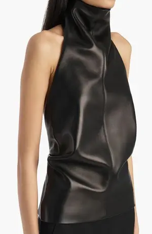 Khaite Rone Leather Halter Top - Black