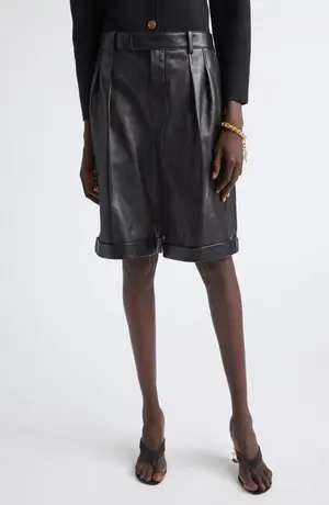 Saint Laurent Lambskin Leather Bermuda Shorts - Black