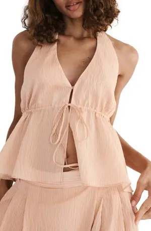 Mango Stripe Tie Front Halter Top - Orange