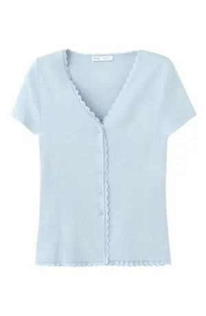 Mango Lace Trim Short Sleeve V-neck Cardigan