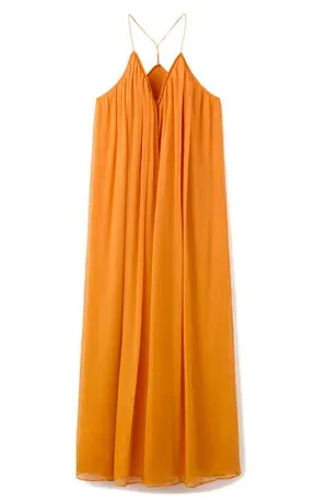 Mango Flowy Chiffon Maxi Dress - Orange